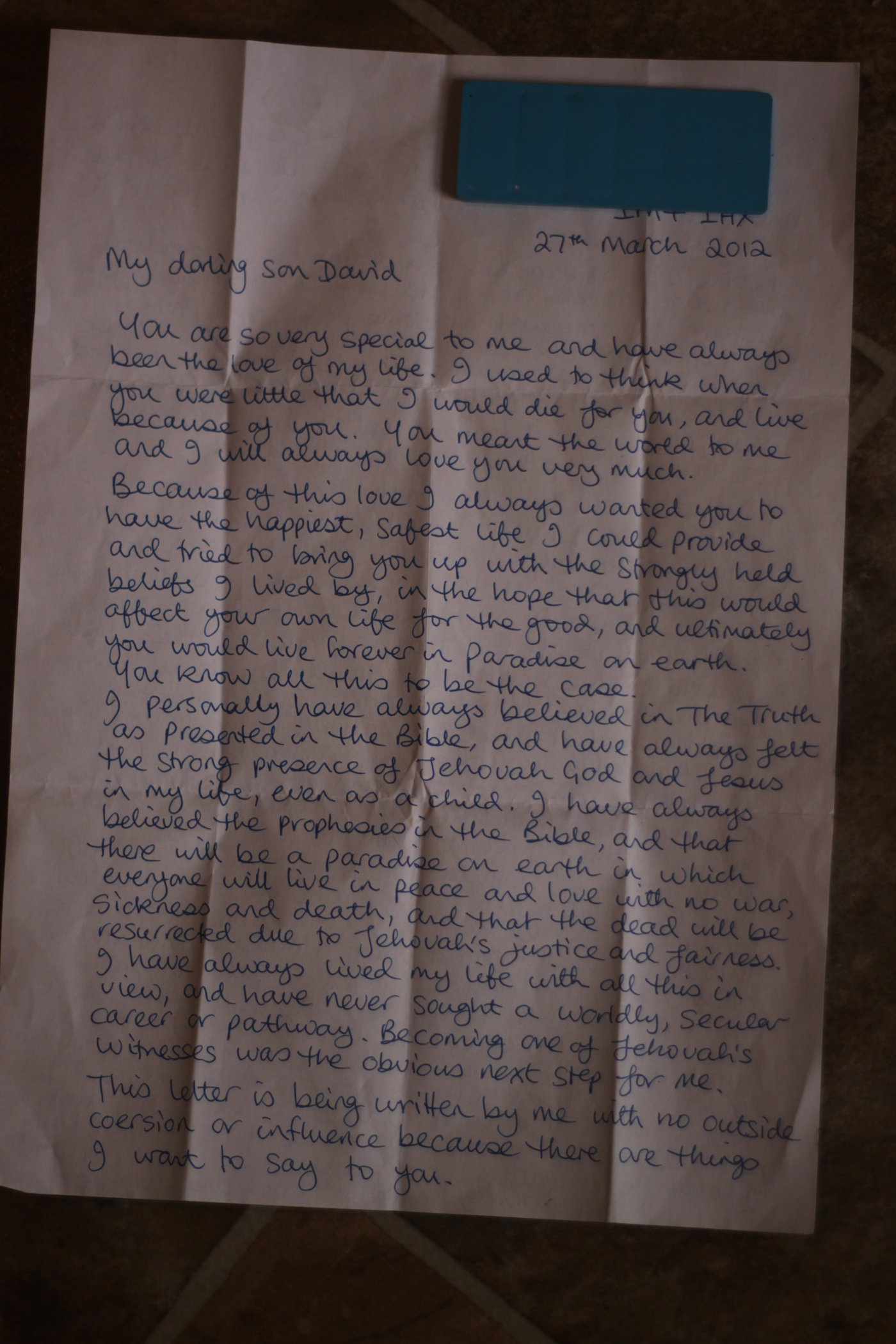 Letter From Jehovah s Witness Mother To Unbelieving Son